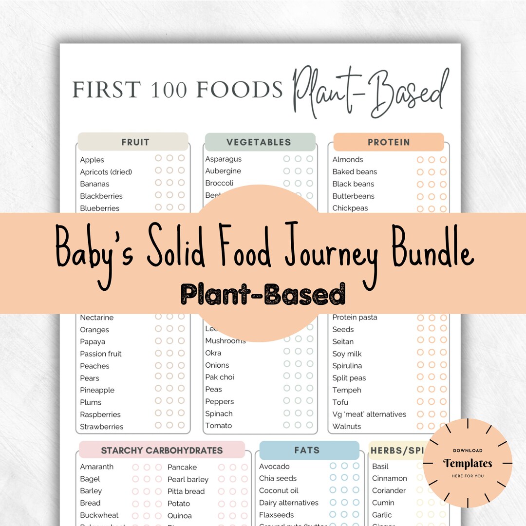 Baby First 100 Foods Plant-based Bundle Checklist Weaning Starting ...