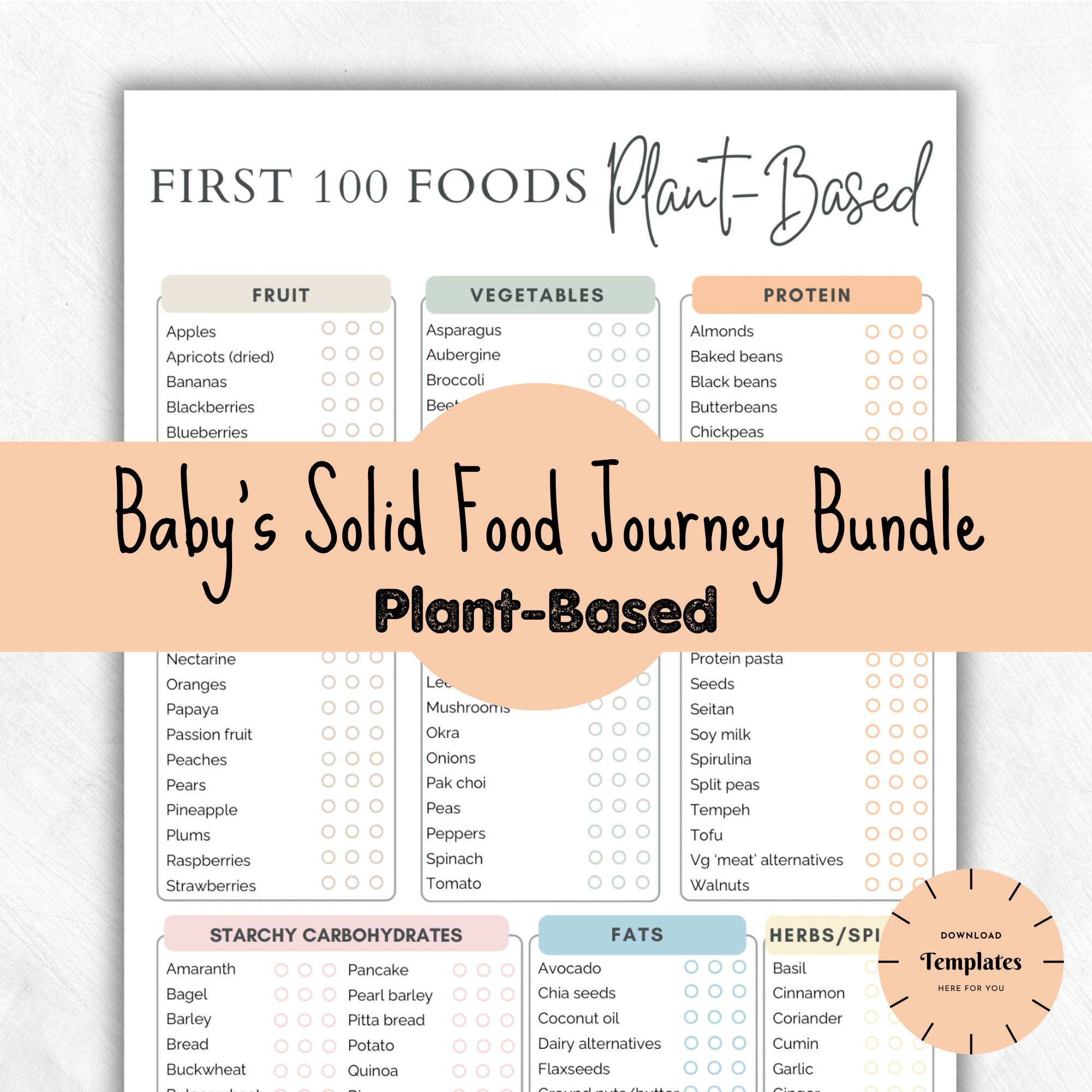 Baby First 100 Foods Plant-based Bundle Checklist Weaning Starting ...