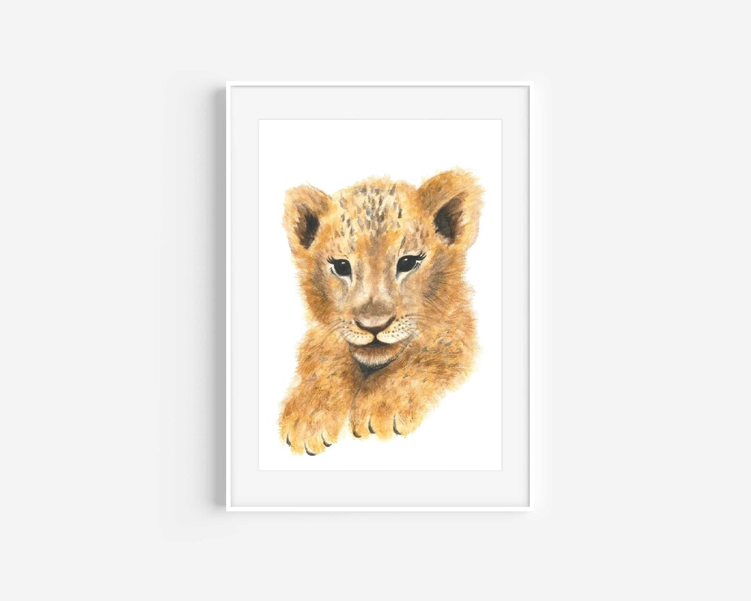 Lion Cub Watercolour Print, Unframed Nursery Print, Safari Print ...