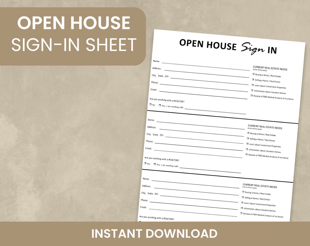 Open House Sign-in Sheet PDF - Etsy