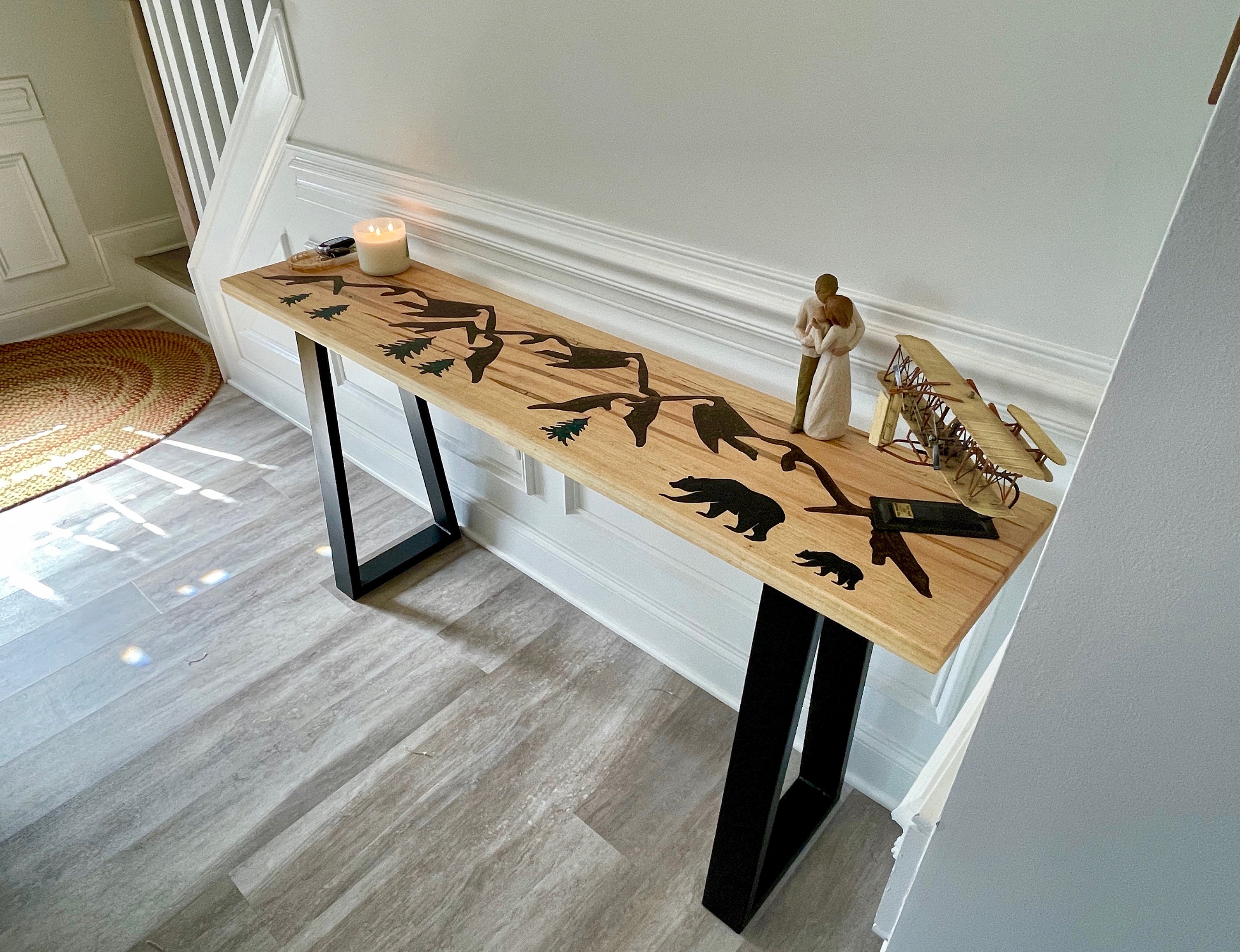 Epoxy Entryway Table, Console Table, Mountain Scene, Black Bear Table ...