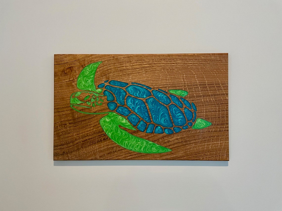 Sea Turtle Wall Art, Wall Art, Coastal Decor, Wall Hanging, Epoxy Inlay ...