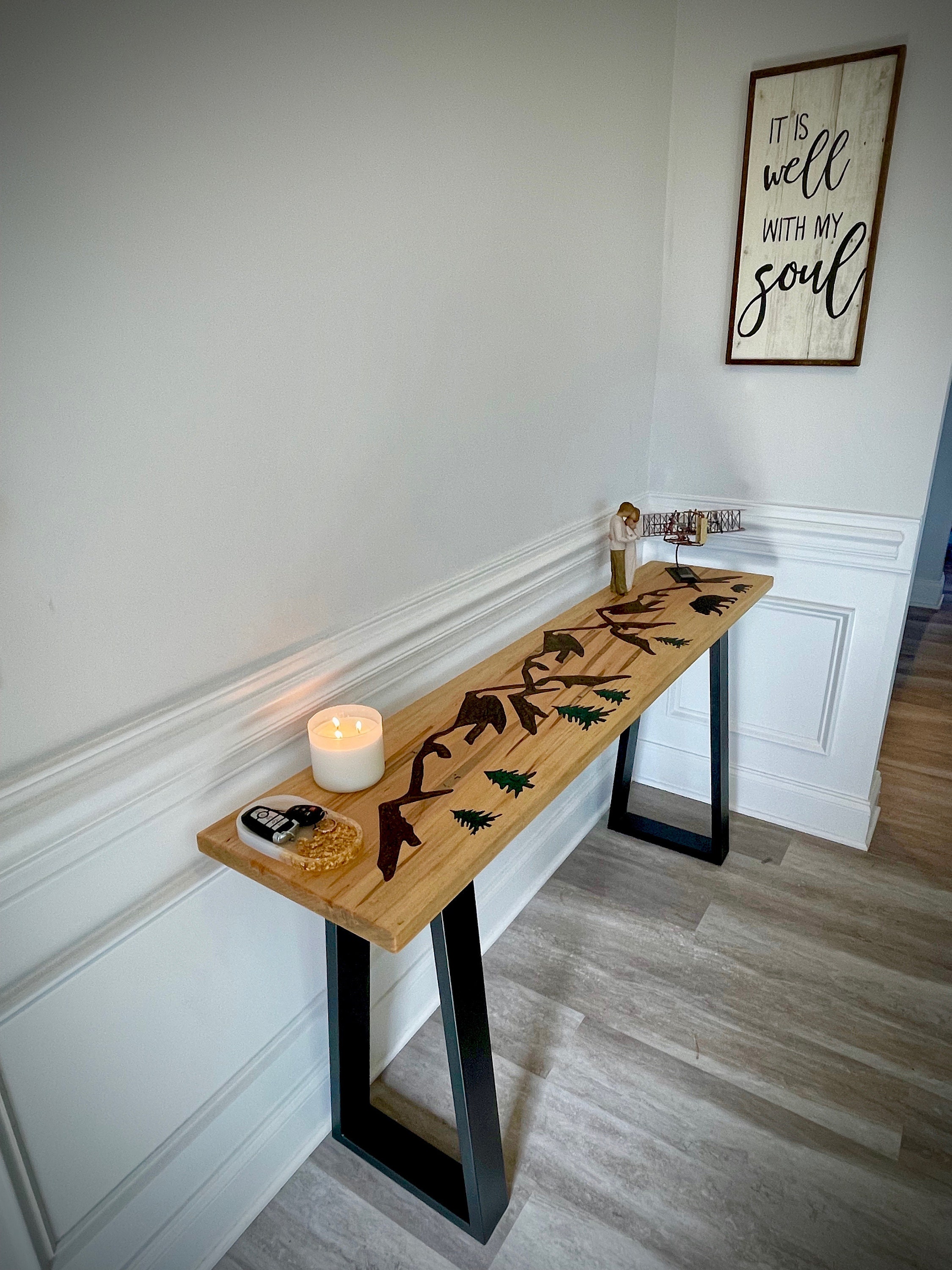 Epoxy Entryway Table, Console Table, Mountain Scene, Black Bear Table ...