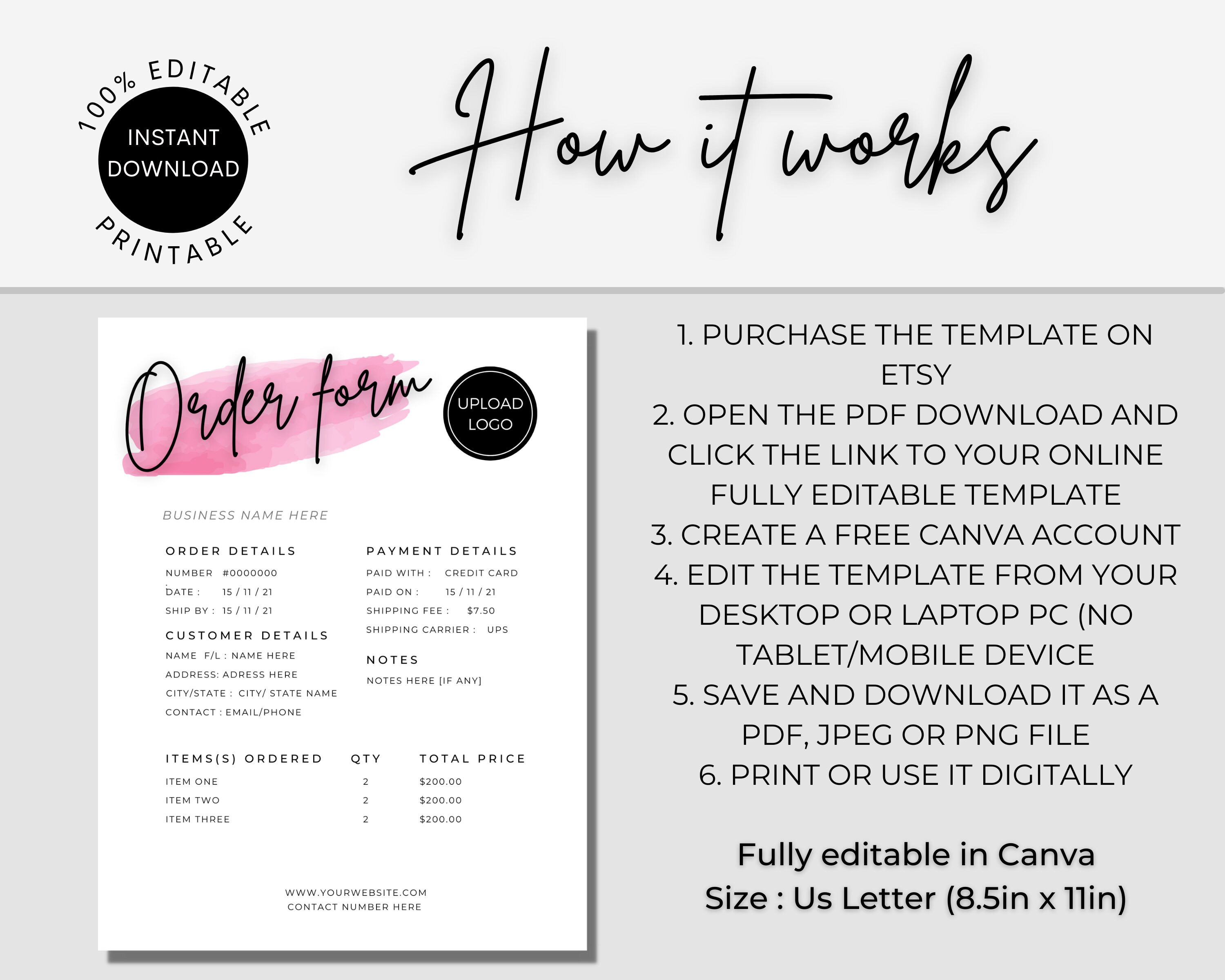 EDITABLE Order Form Template, Hair Order Form, Business Order Form ...