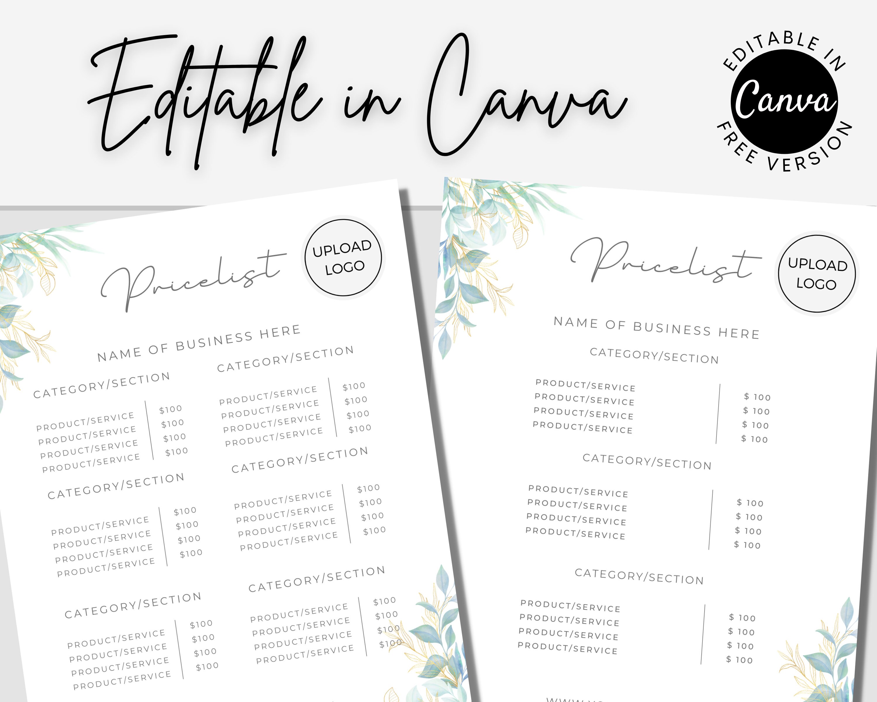 EDITABLE Price List Template Price List Business Price List Makeup