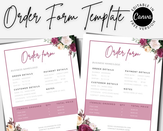 EDITABLE Order Form Template Hair Order Form Business Order | Etsy