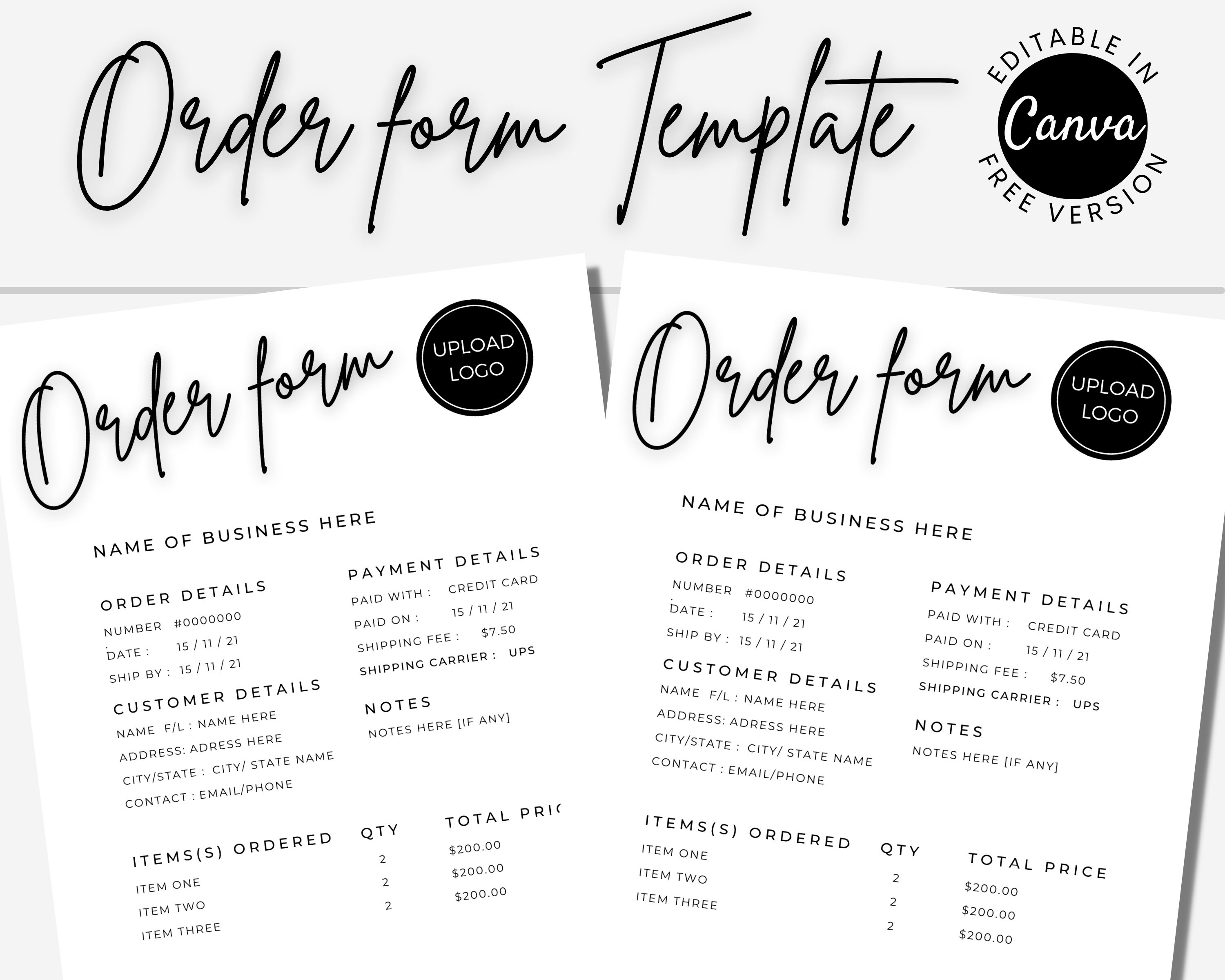 EDITABLE Order Form Template Hair Order Form Business Order - Etsy