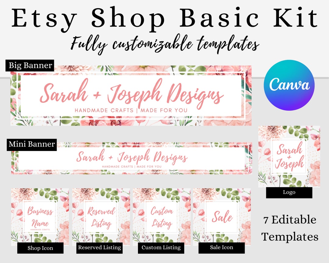 EDITABLE DIY Etsy Shop Banner Kit I DIY Banner I Etsy Branding I Etsy Shop I Flower Etsy Shop I ...