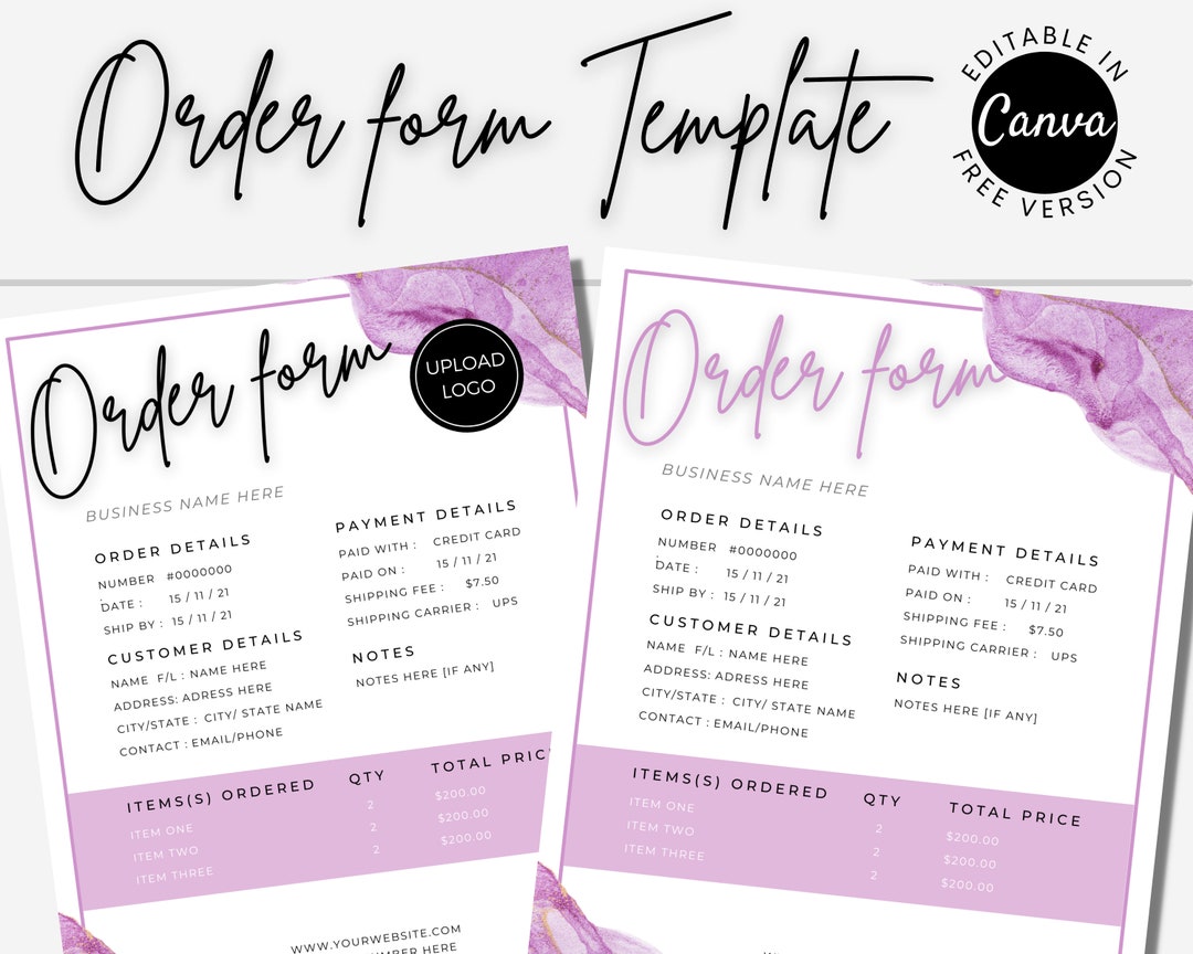 EDITABLE Order Form Template, Hair Order Form, Business Order Form ...