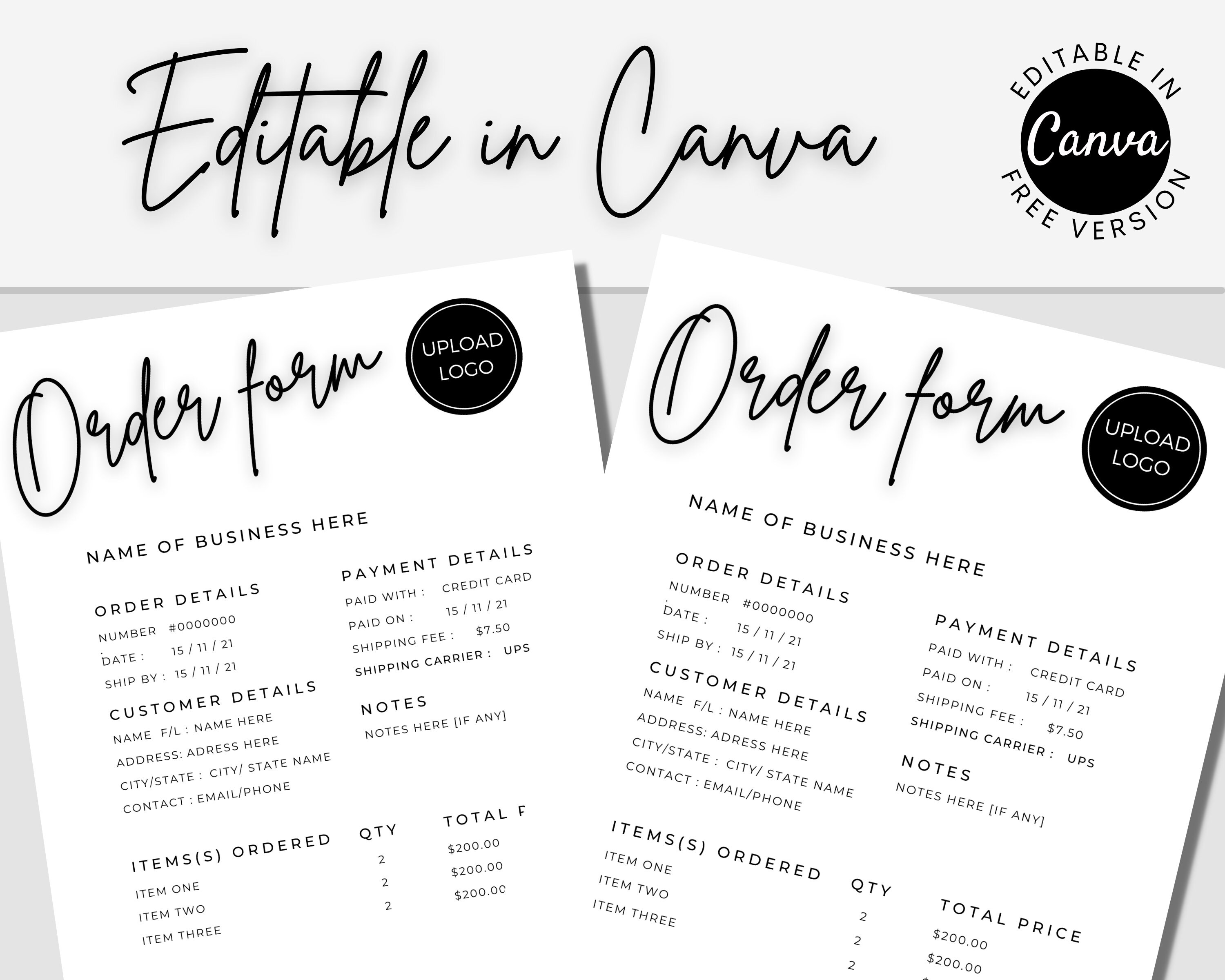 EDITABLE Order Form Template Hair Order Form Business Order - Etsy