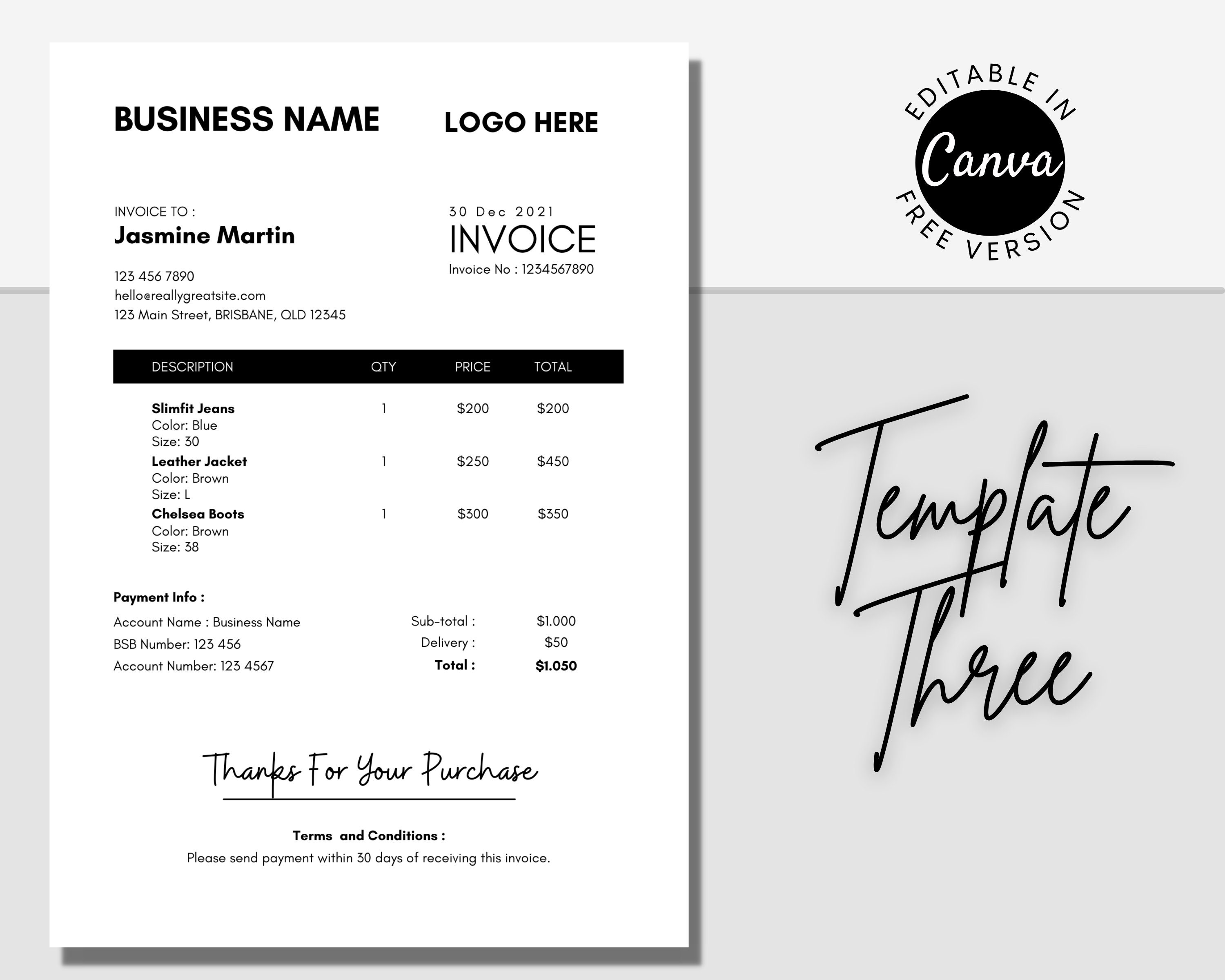 EDITABLE Business Invoice Template Printable , Small Business Invoice ...
