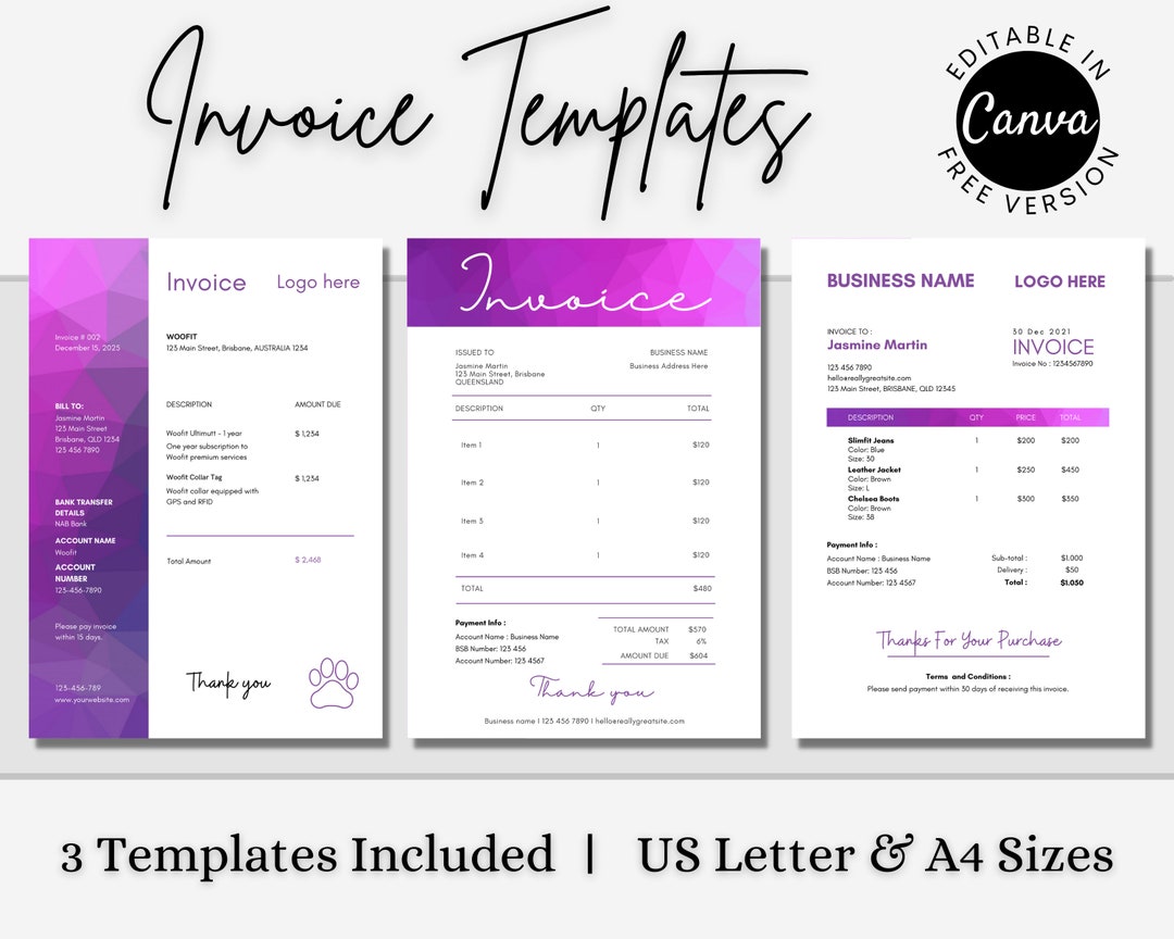 EDITABLE Business Invoice Template Printable , Small Business Invoice ...
