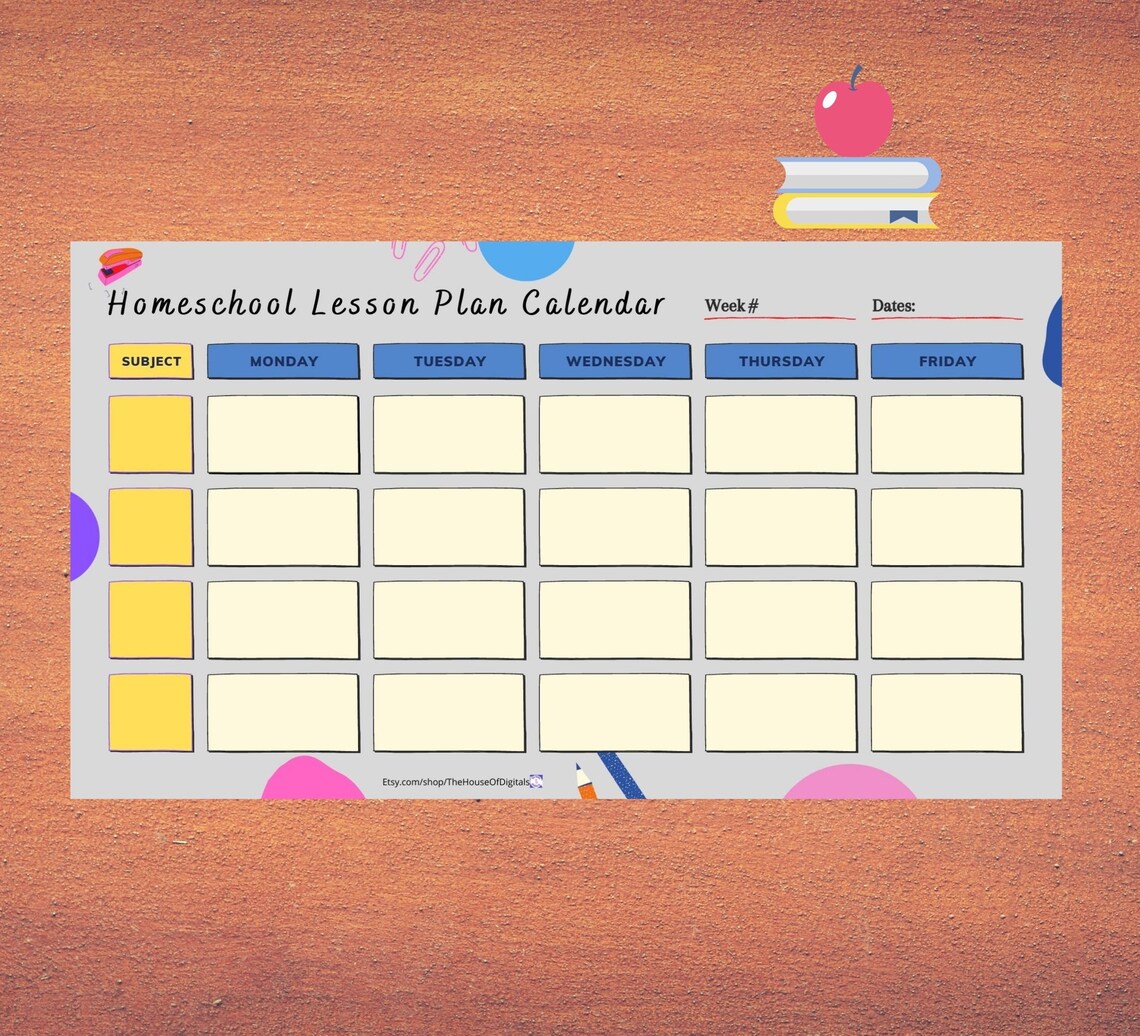 EDITABLE Homeschool Lesson Plan Calendar Fillable weekly | Etsy