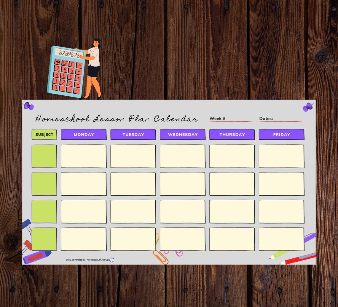 EDITABLE Homeschool Lesson Plan Calendar Fillable weekly - Etsy