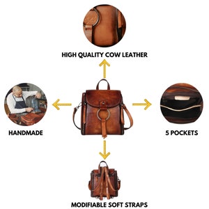 Handmade Cow Leather Backpack Adjustable Straps Retro Girl's Style ...