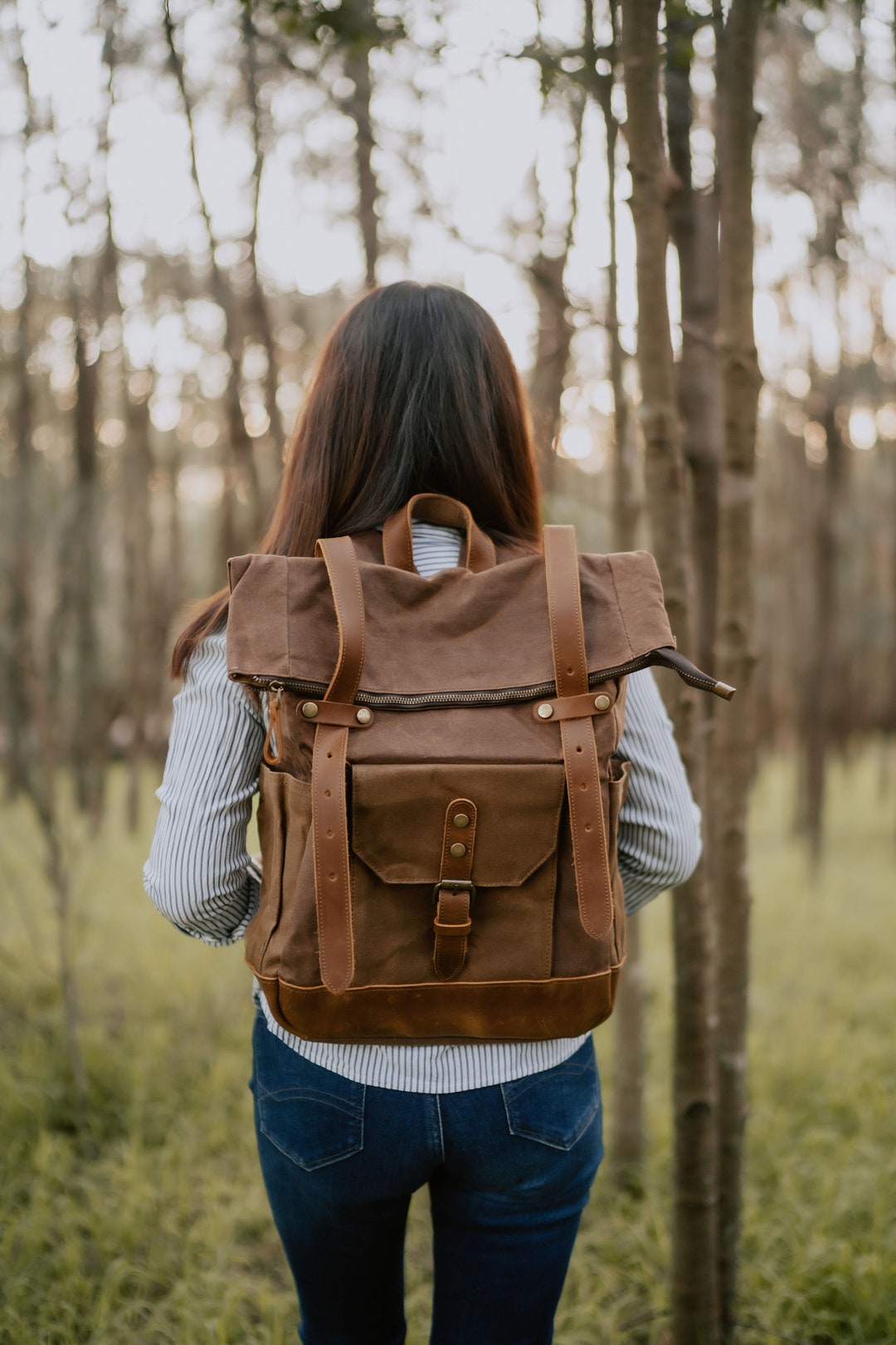 Handmade Canvas Backpack – Vintage Leather Hiking Bag, Personalized - Etsy