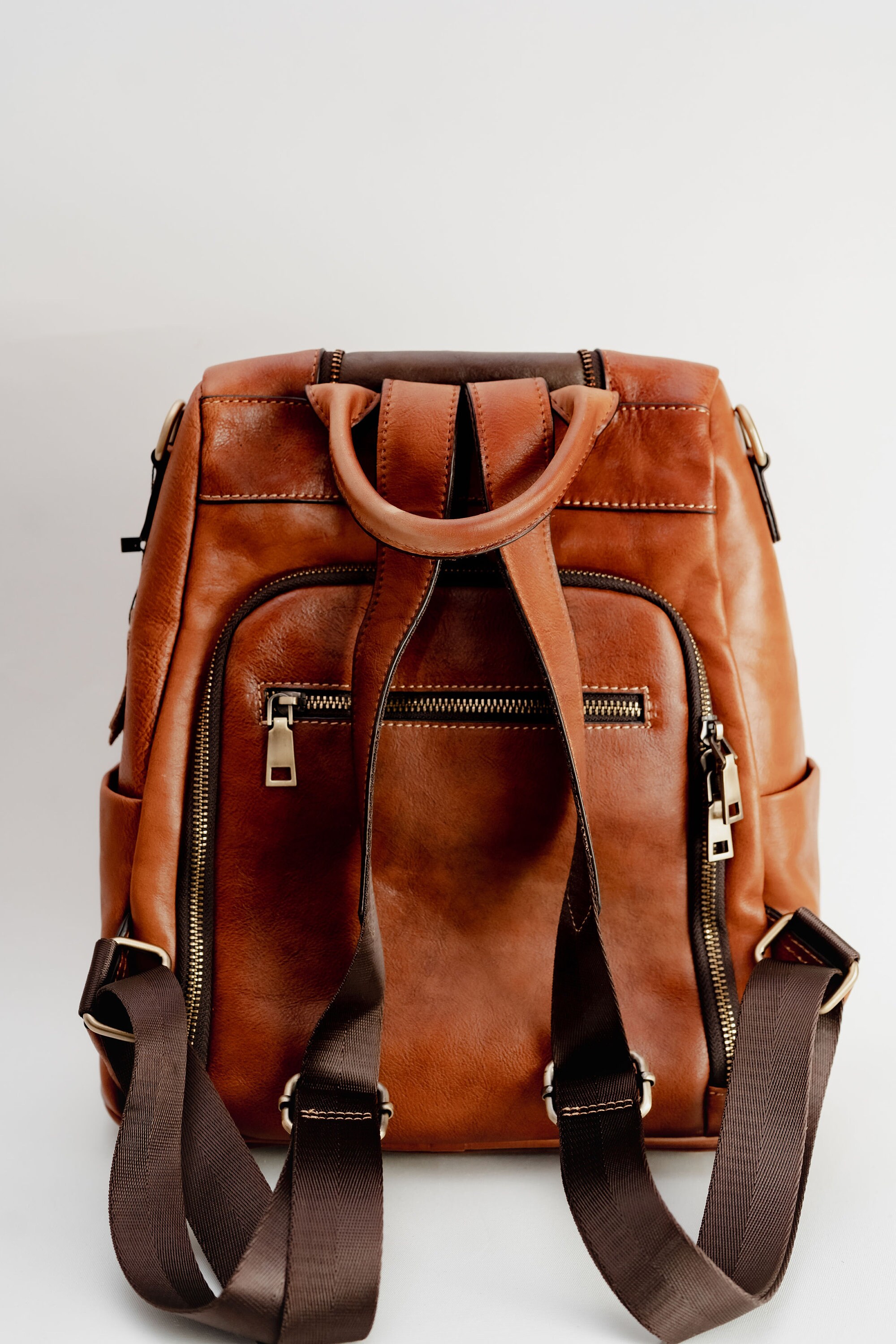 Chic Tan Leather Backpack for Women Vintage-inspired - Etsy
