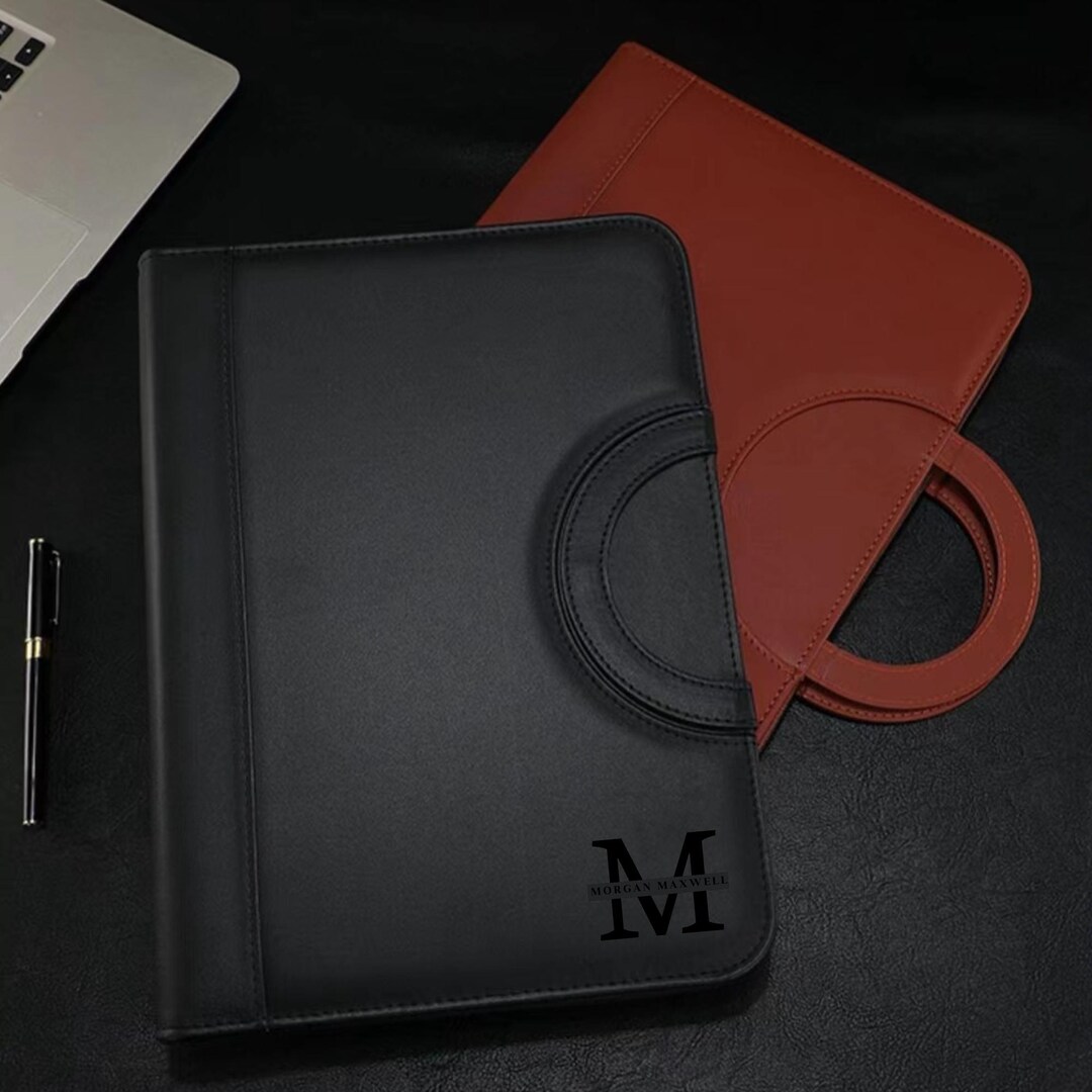 Personalized Refillable Leather Portfolio With Zipper, Custom Padfolio ...