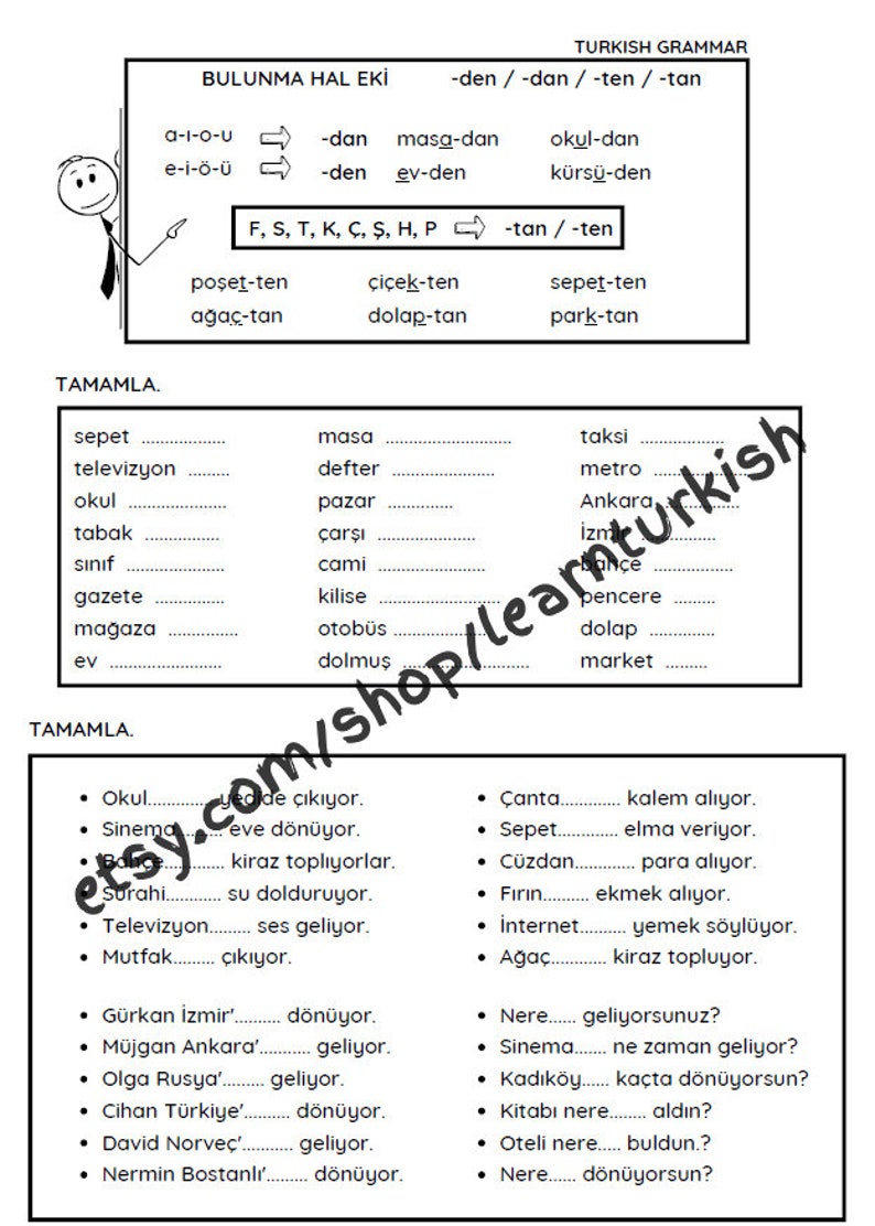 Turkish Grammar Workbook A1-learn Turkish - Etsy