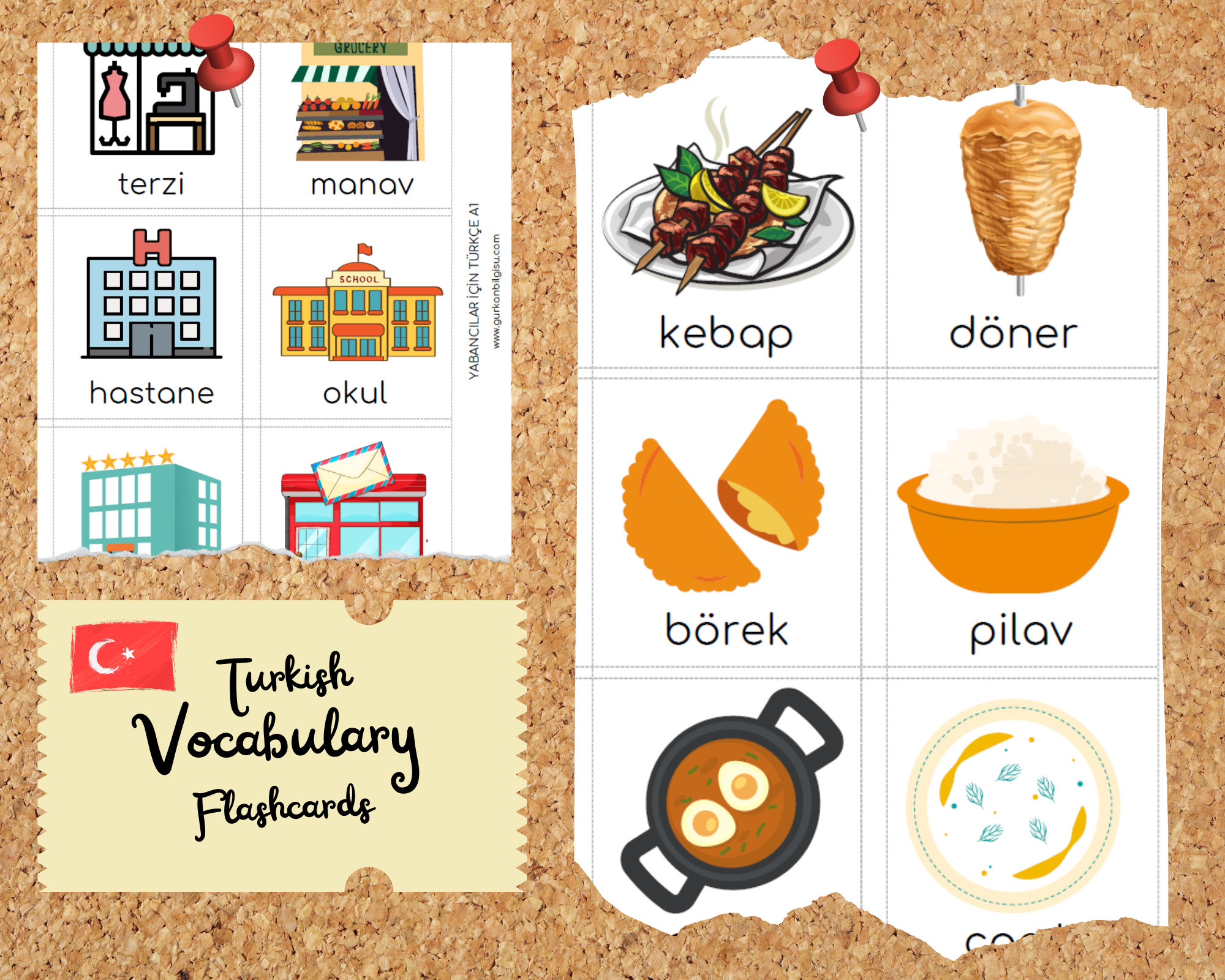 Turkish Vocabulary Flashcards A1 (learn Turkish) - Etsy