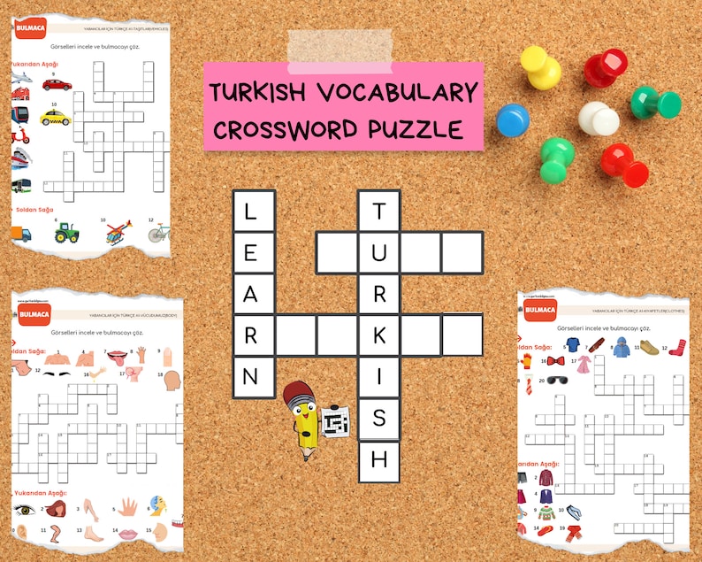 Turkish Vocabulary Crossword Puzzle Worksheets-a1 - Etsy