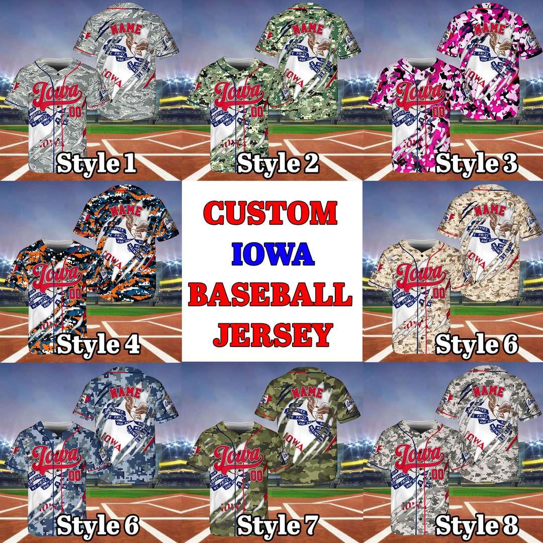 Personalized Iowa State Flag Baseball Jersey, Iowa State Camo Style ...