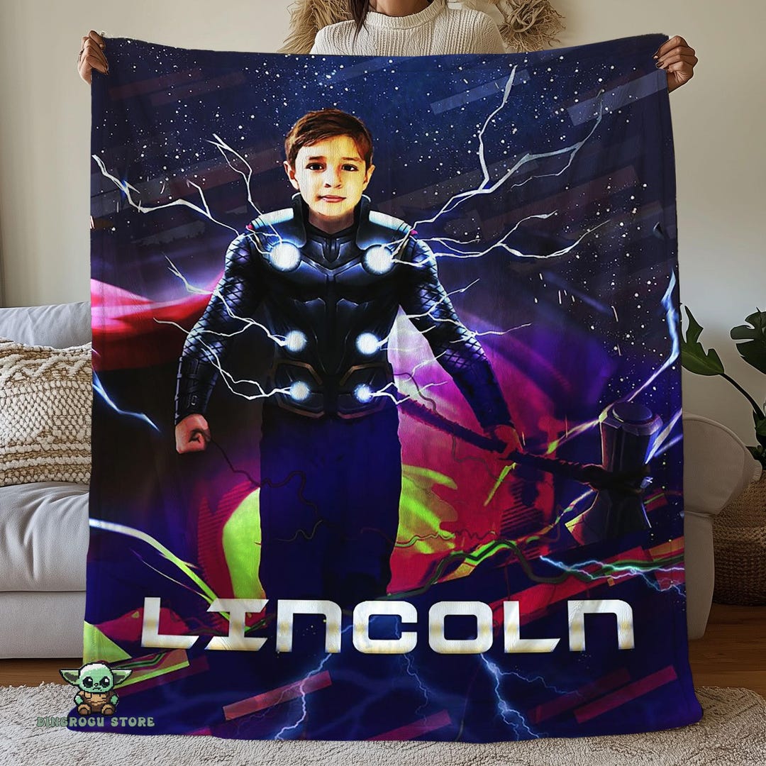 Custom Face Thor Blanket, Custom Cartoon Blanket With Face, Marvel Thor ...
