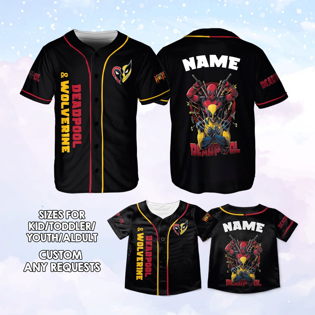 Personalized Deadpool Baseball Jersey, Marvel Baseball Jersey, Marvel ...