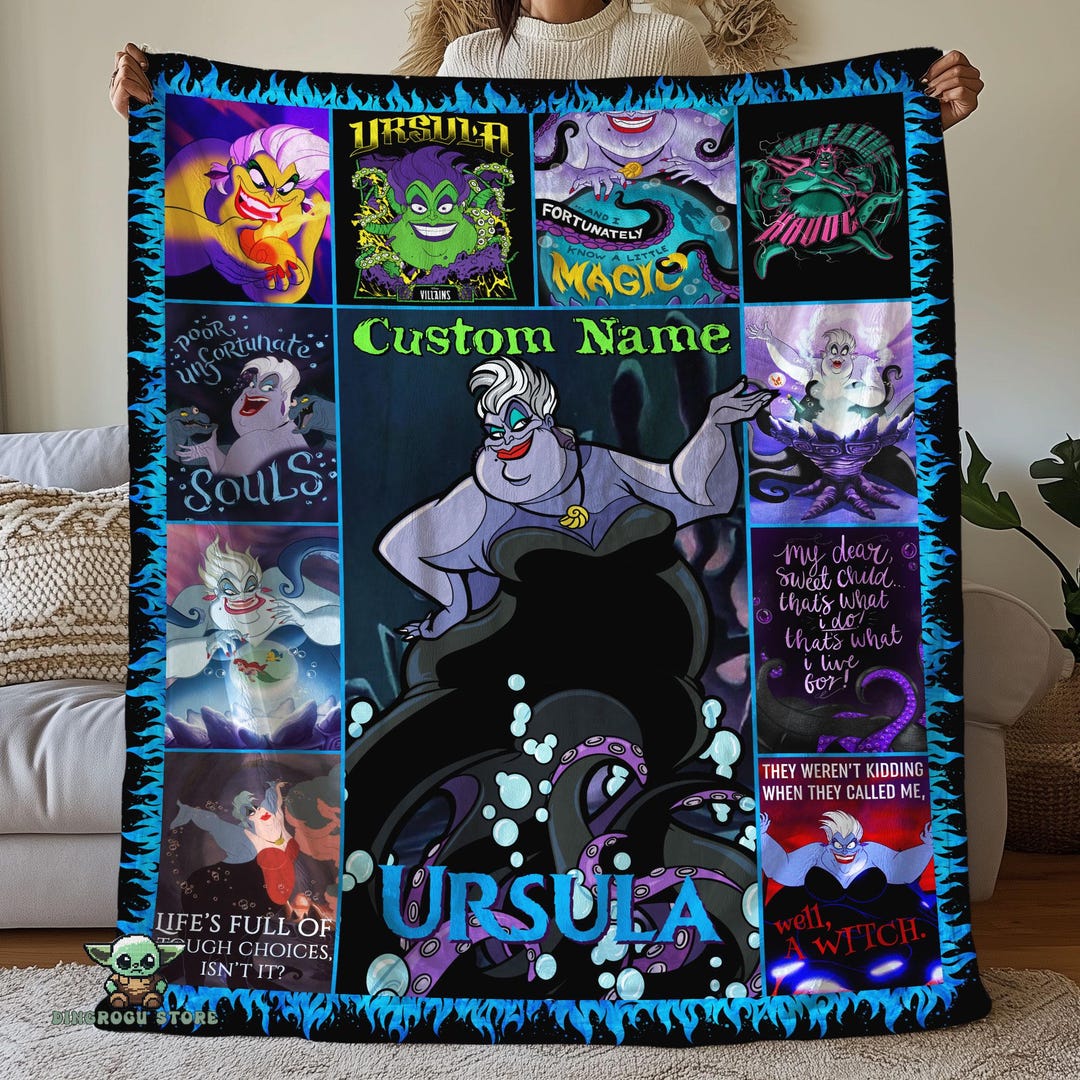 Custom Ursula Pictures Collage Blanket, Cartoon Movie Blanket, Ursula ...