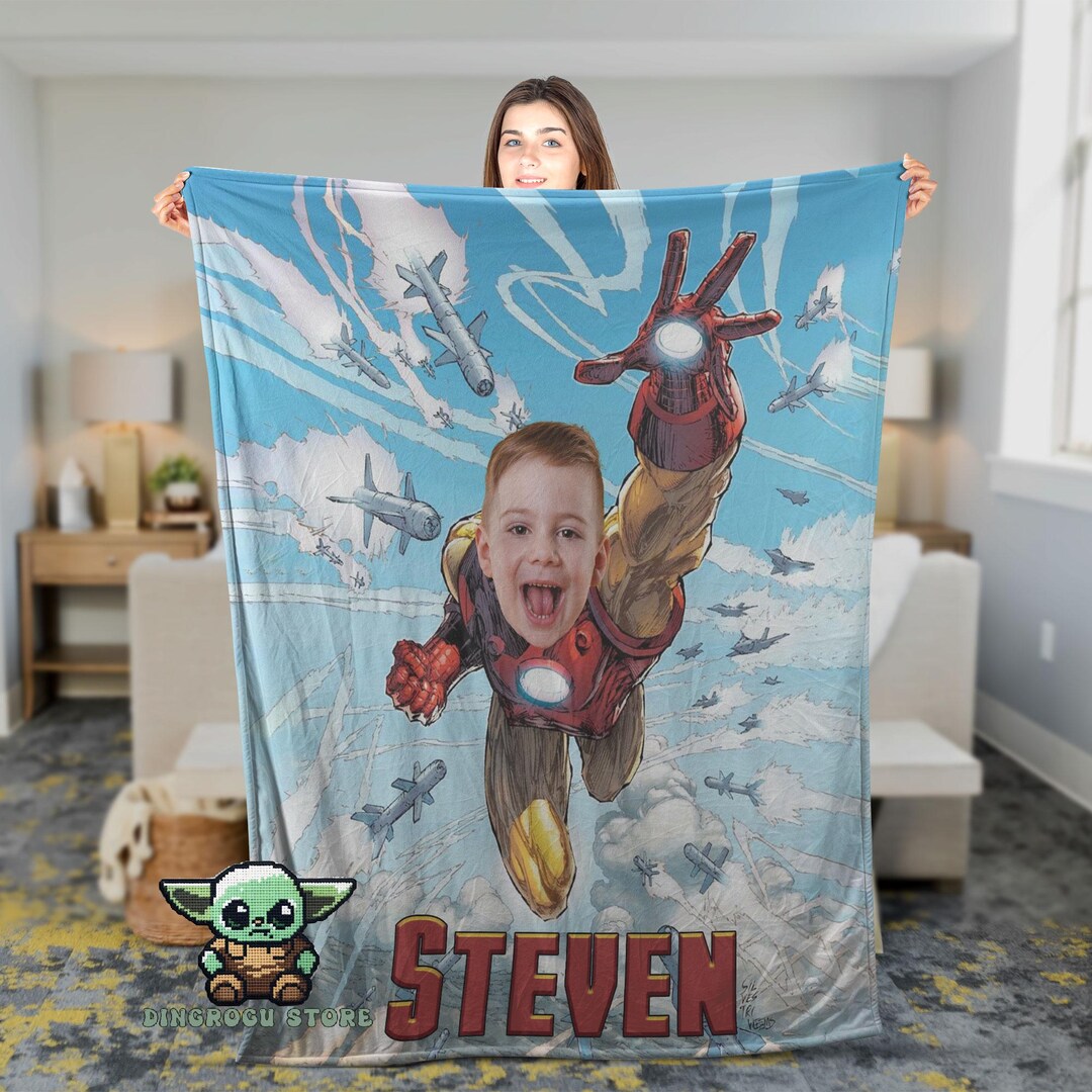 Custom Iron Man Blanket With Face, Personalized Disney Baby Blanket ...