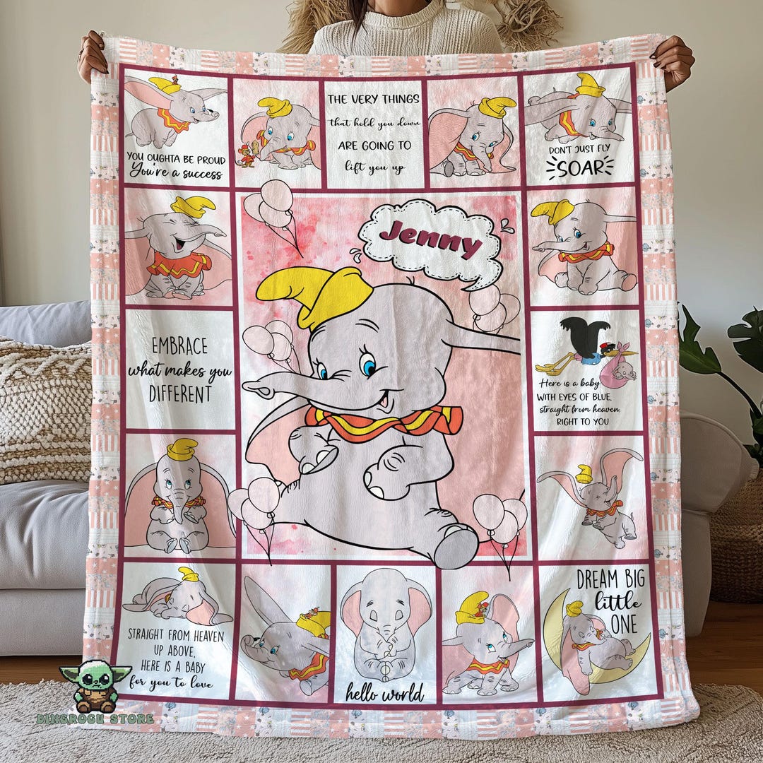 Custom Dumbo Pictures Collage Blanket, Dumbo Cartoon Birthday Blanket ...