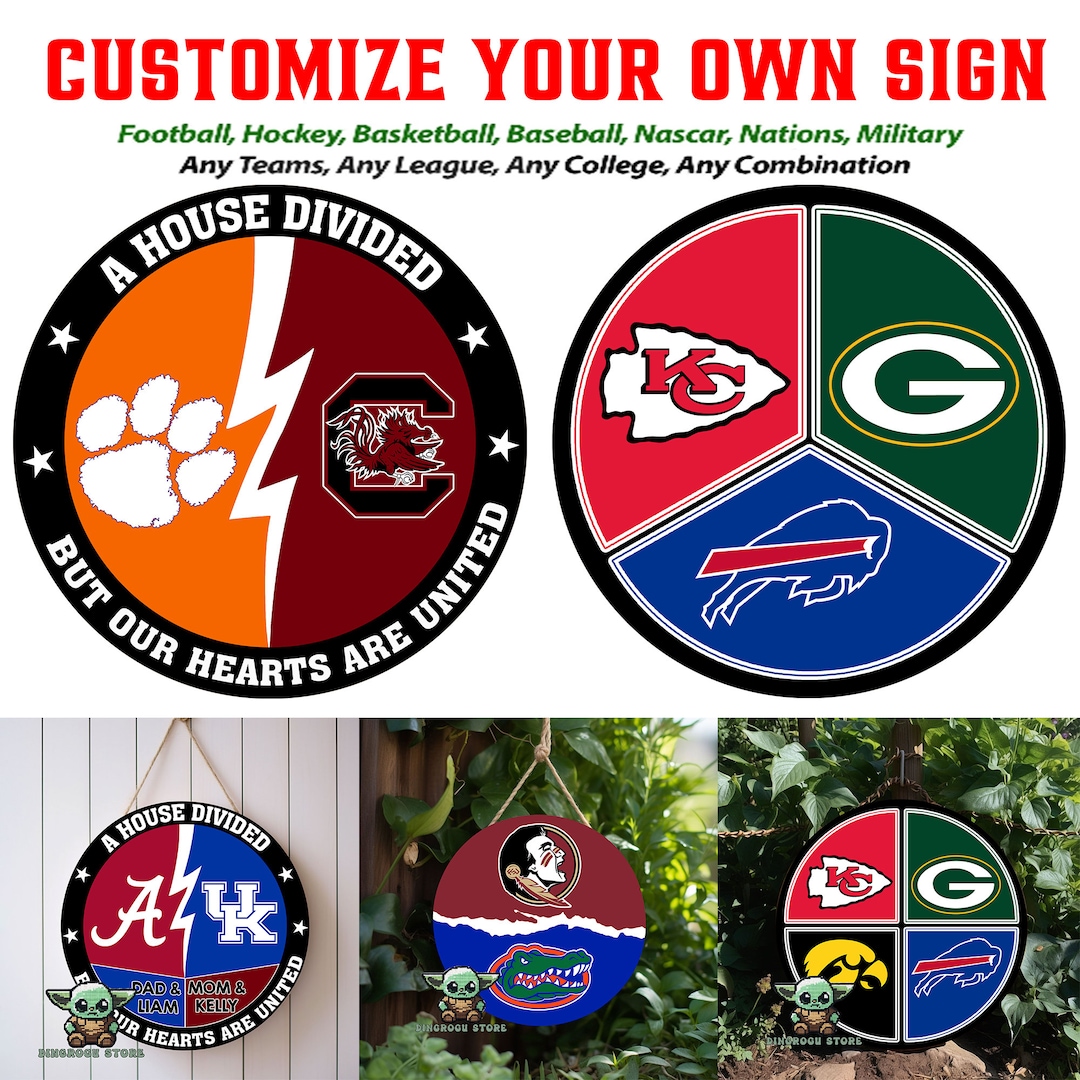 Customized House Divided Round Sign, Wood Sport Sign, College Football ...