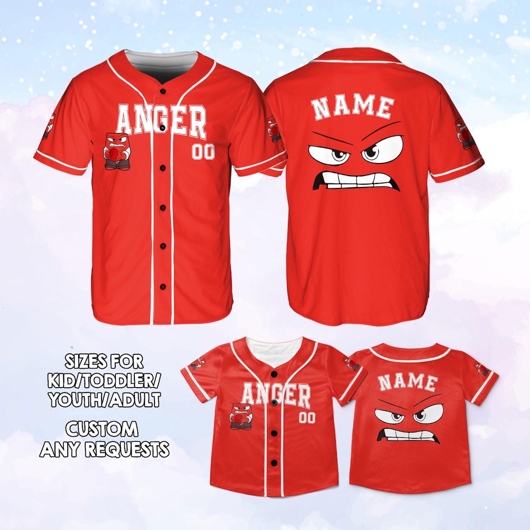 Custom Name Anger Baseball Jersey, Inside Out 2 Big Face Cartoon Shirt ...