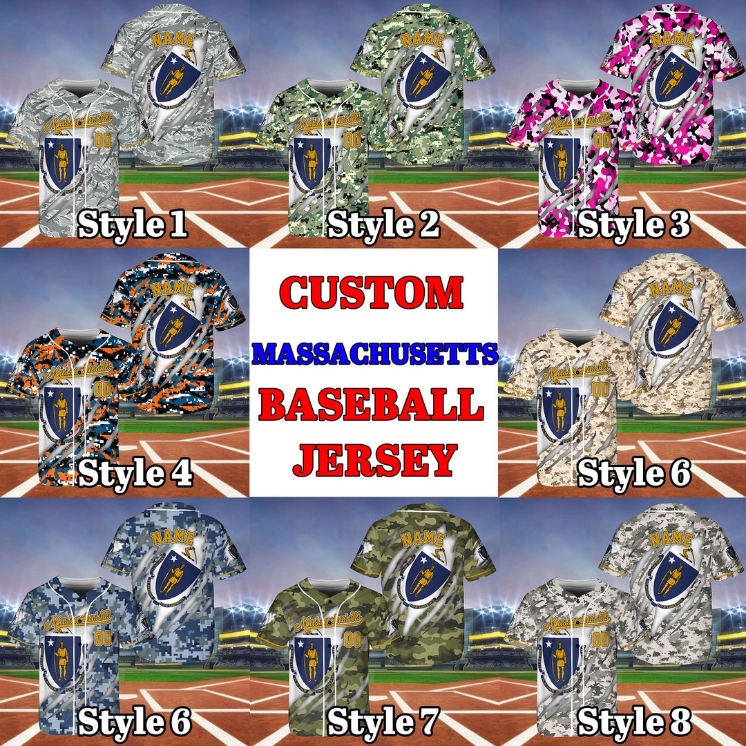Personalized Massachusetts State Flag Baseball Jersey, Massachusetts ...