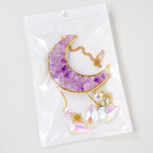 Amethyst Suncatcher, Moon Wind Chime, Aurora Gemstone Suncatcher ...