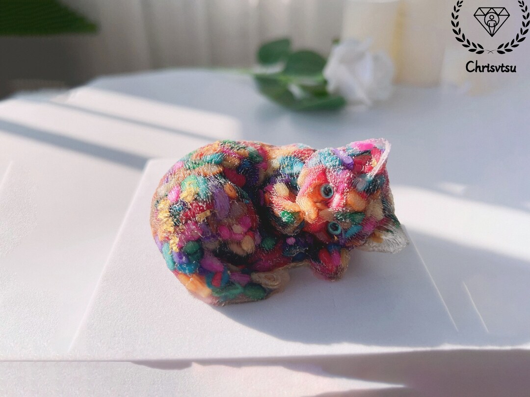 Engraved Gem Cat, Natural Crystal Cat Statue, Resin Crystal Engraved ...