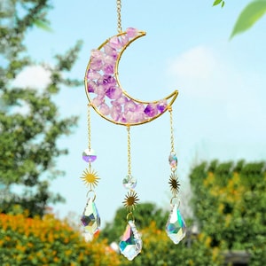 Amethyst Suncatcher, Moon Wind Chime, Aurora Gemstone Suncatcher ...