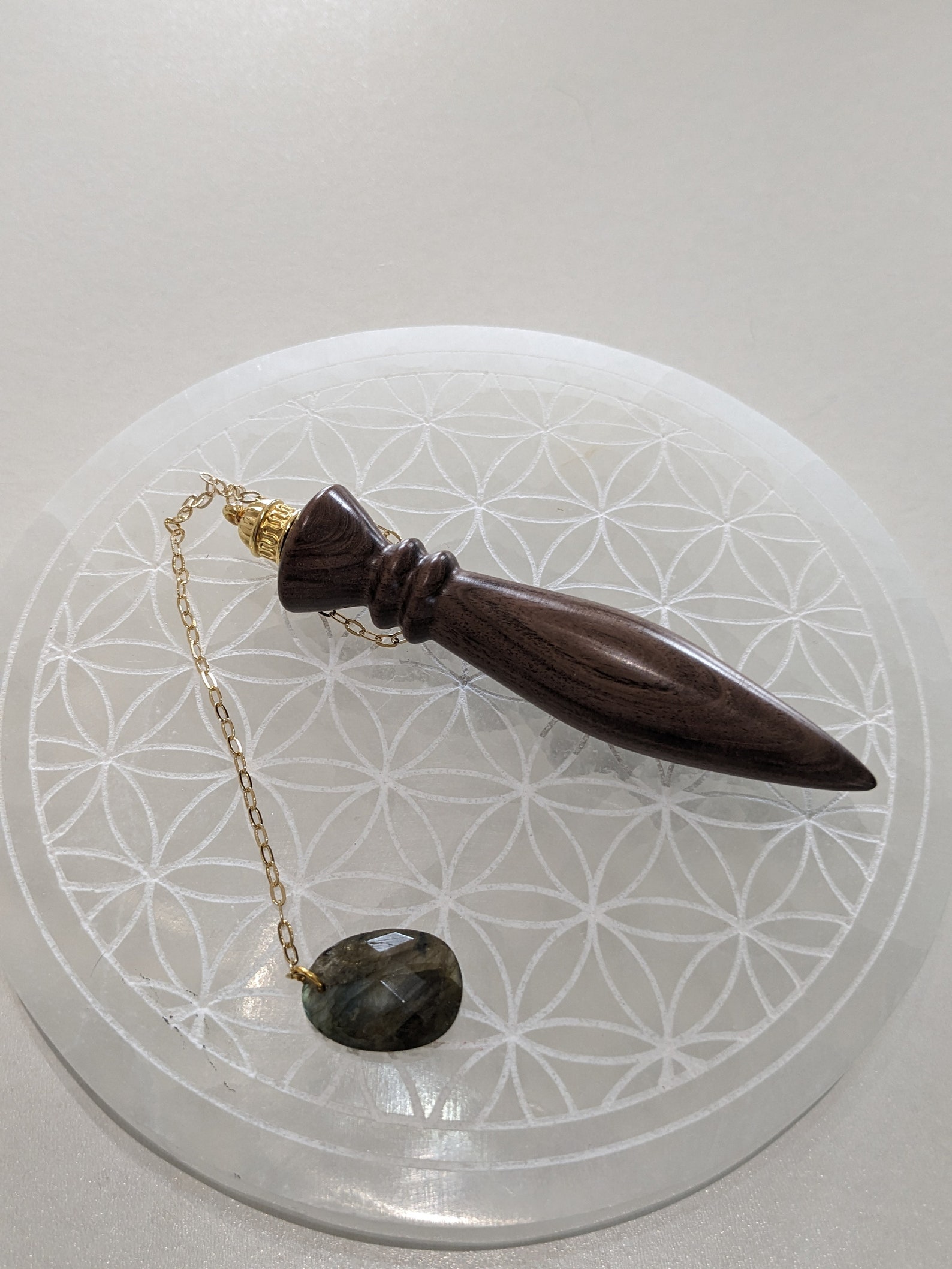 Dowsing Pendulum in Cocus Wood west Indian Ebony, Labradorite Charm ...