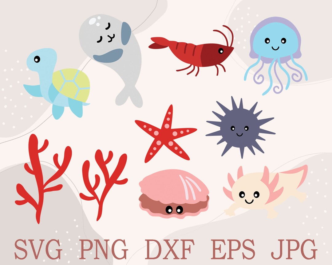 Sea Animals Svg,cute Fish Svg,ocean Animals Svg,axolotl,jellyfish,red ...