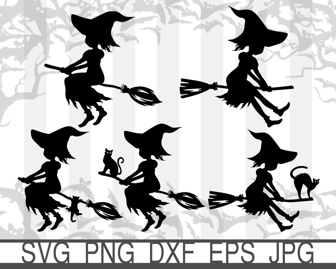 Witch Svg, Witch Flying Svg, Kid Witch Svg, Cat Flying on Broom ...