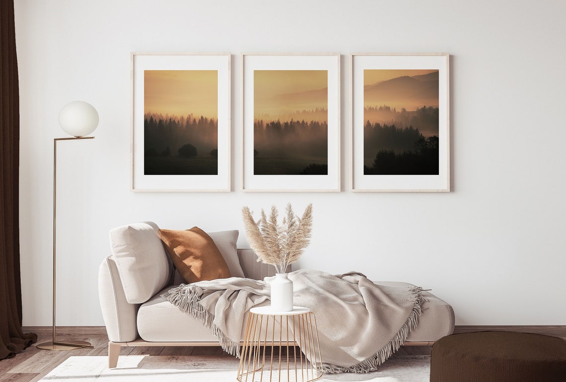 Misty Forest Set of 3 Boho Prints Mountain Wall Art Boho - Etsy