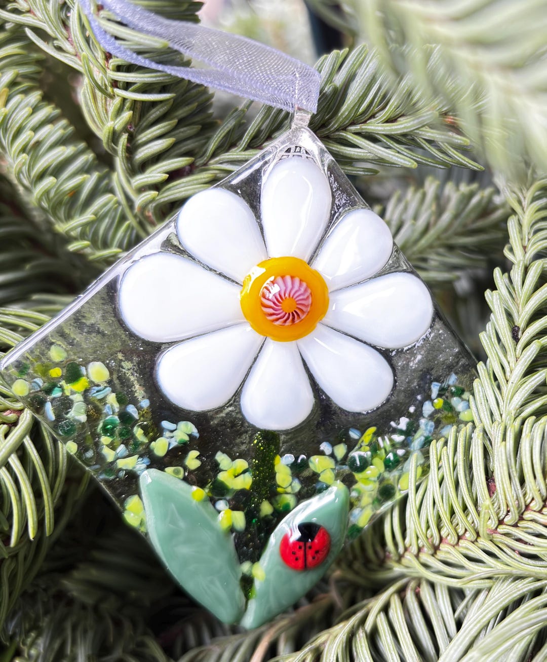 Fused Glass White Flower Daisy Suncatcher: Whimsical Garden Art - Etsy