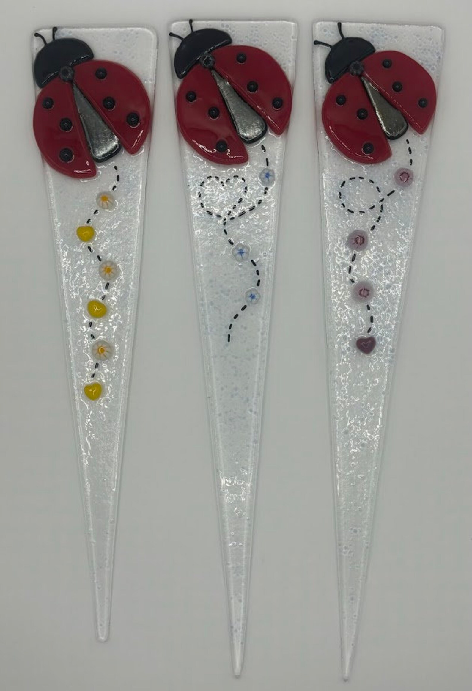Fused Glass Ladybug Plant Stake, Flower Stake, Ladybug in Flight ...