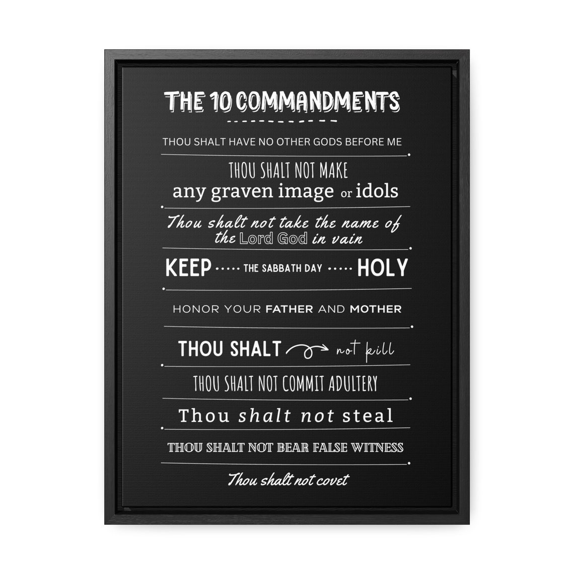 Canvas 10 Commandments Wall Art Decor Christian Art Modern Black Ten ...