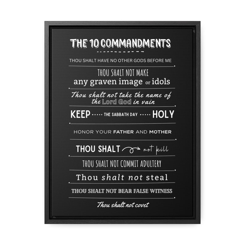 Canvas 10 Commandments Wall Art Decor| Christian Art | Modern Black Ten ...