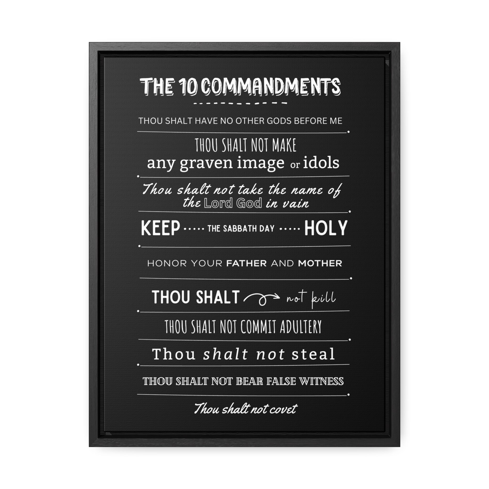 Canvas 10 Commandments Wall Art Decor| Christian Art | Modern Black Ten ...