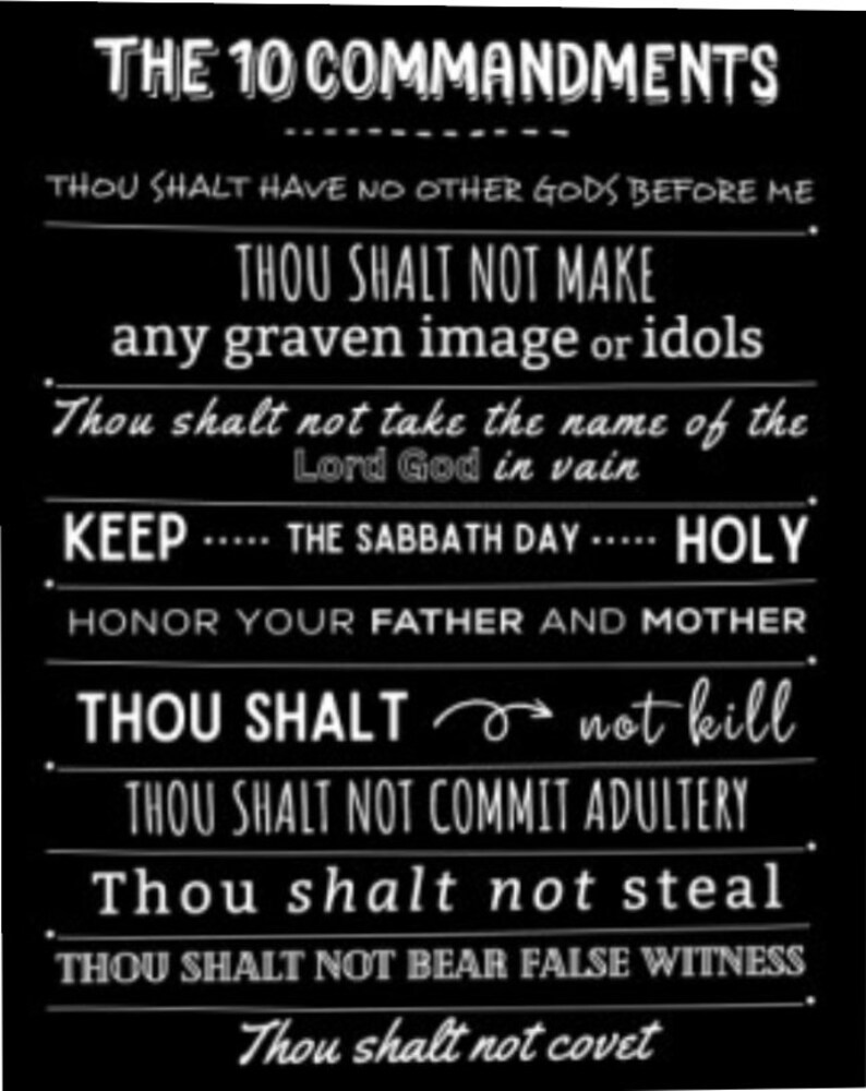Canvas 10 Commandments Wall Art Decor| Christian Art | Modern Black Ten ...