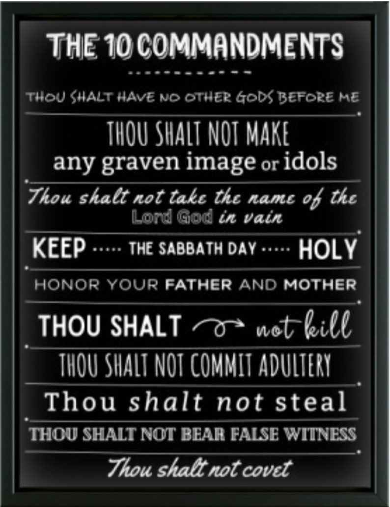 Canvas 10 Commandments Wall Art Decor| Christian Art | Modern Black Ten ...