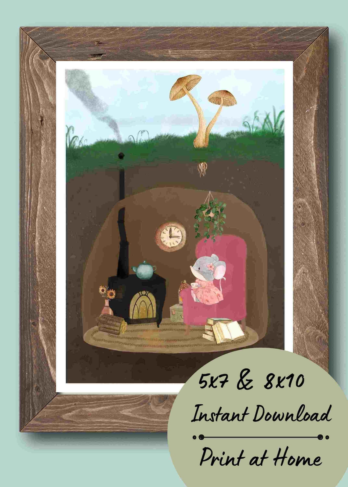 Printable Wall Art, Underground House, Mouse Burrow, Woodland, Nursery ...