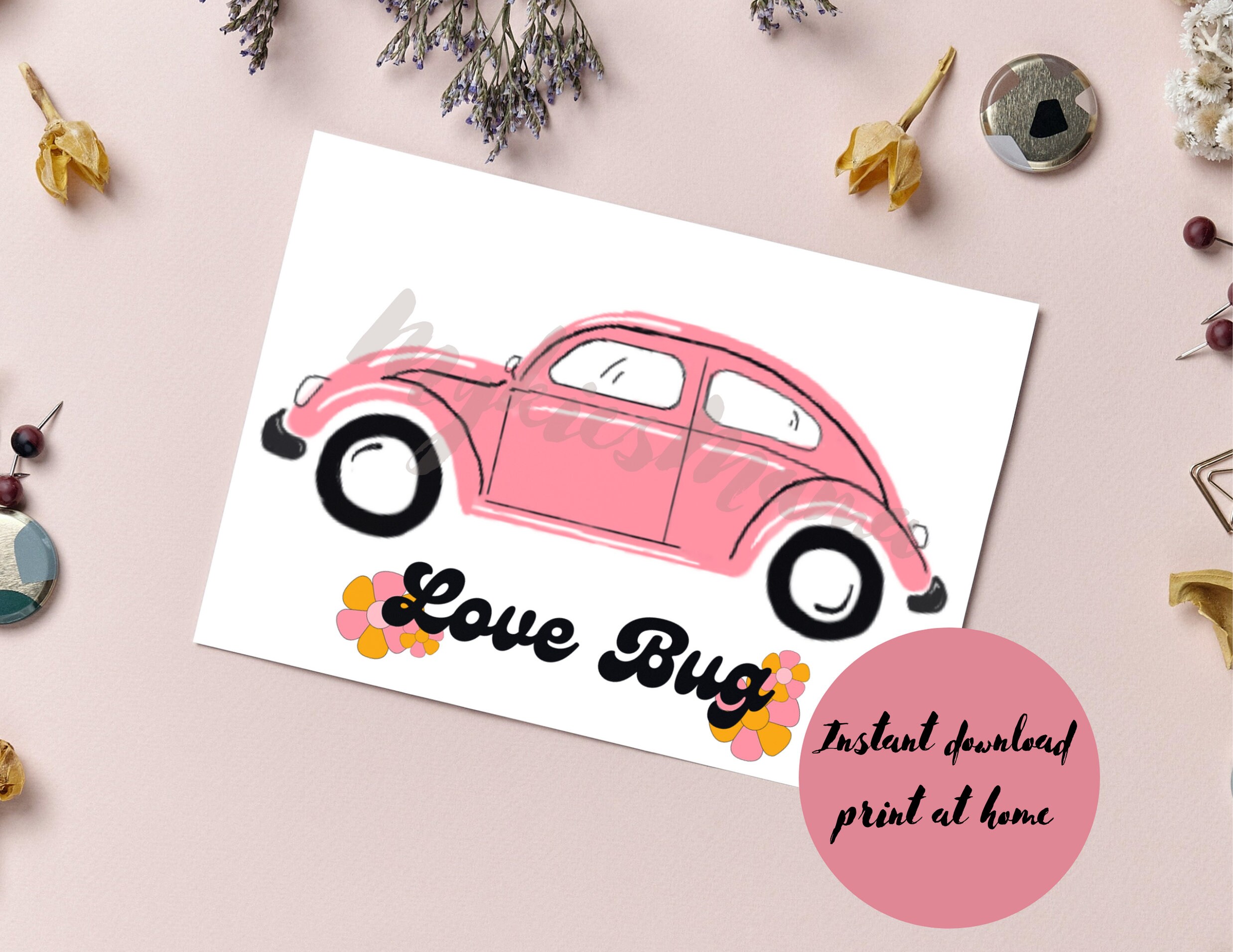 Retro Volkswagen Beetle Anniversary/Valentine's Day Card Printable ...
